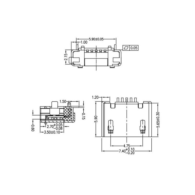 CONECTOR MICRO USB CN9 HEMBRA PIN DE CARGA