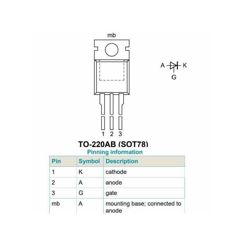 TIRISTOR SCR BT152-800R 800V 13A TO-220