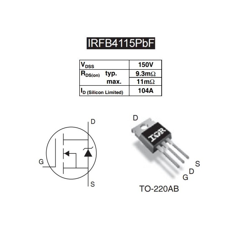 IRFB4115 TRANSISTOR MOSFET CANAL N 150V 104A TO220