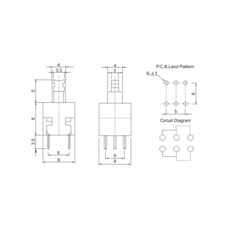 MICRO SWITCH 8X8MM 6 PINES PUSH PULSADOR -10