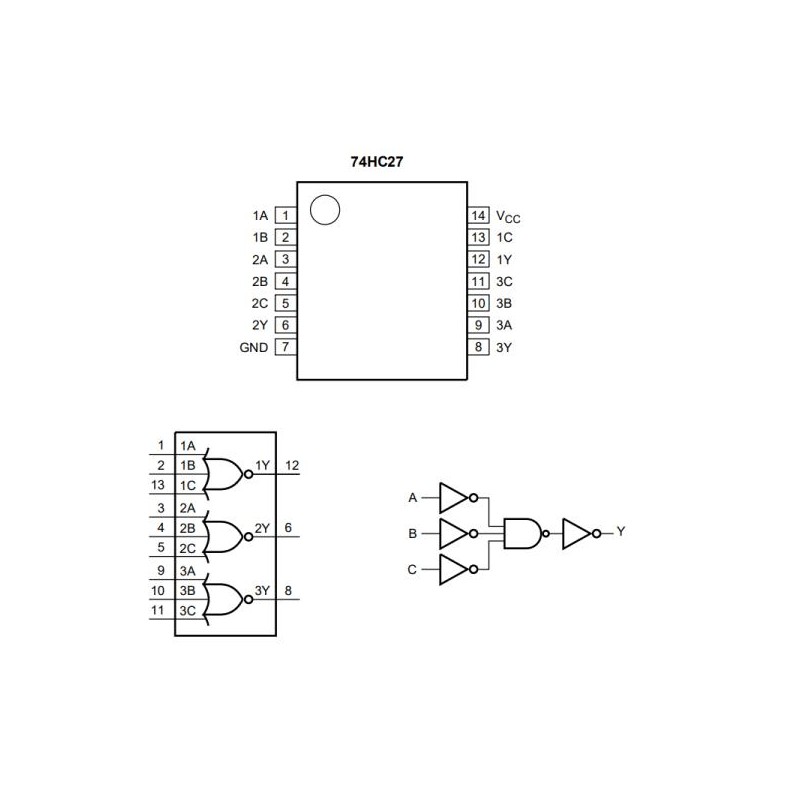 74HC27D COMPUERTA LÓGICA NOR DE 3 ENTRADAS
