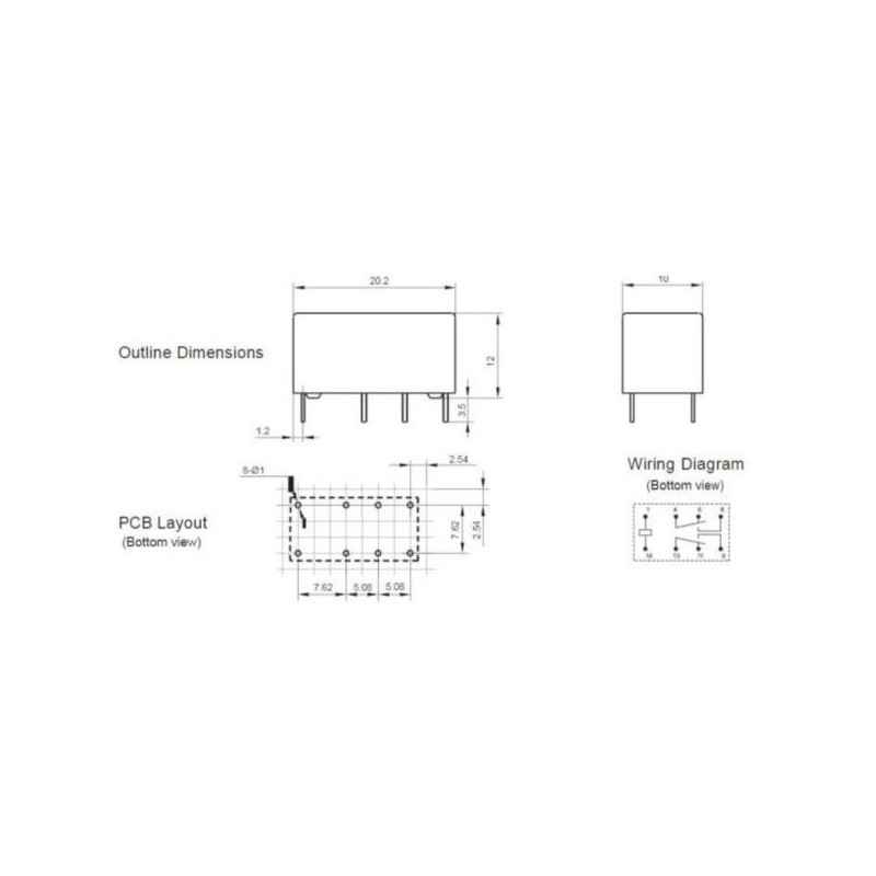 RELE DOBLE 12V 1A 8 PINES HK19F-DC12V-SHG RELAY RELEVO