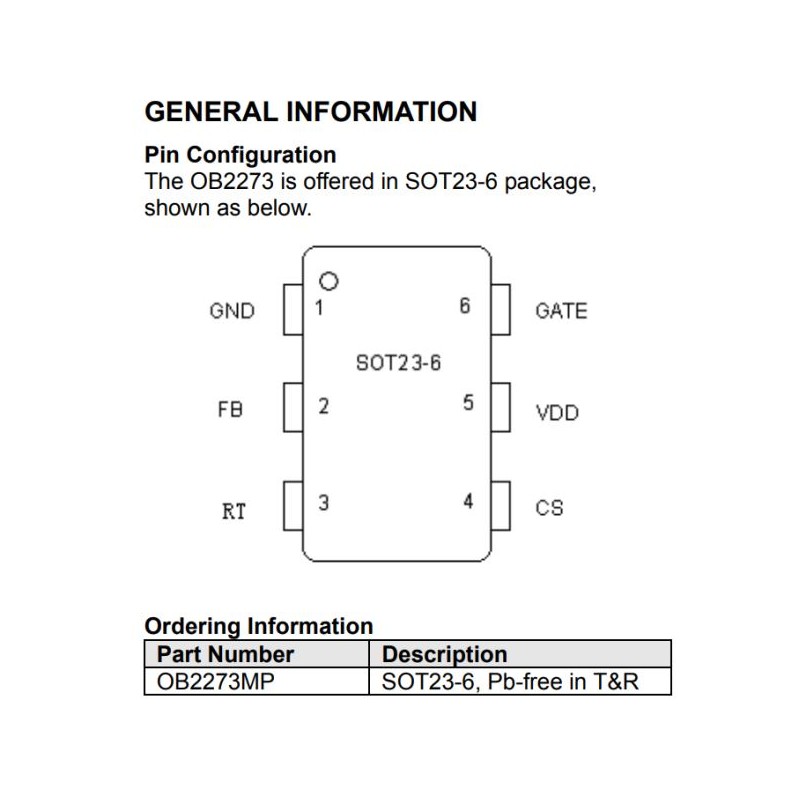 OB2273 DRIVER IC PWM MOSFET PARA FLYBACK FUENTE DC