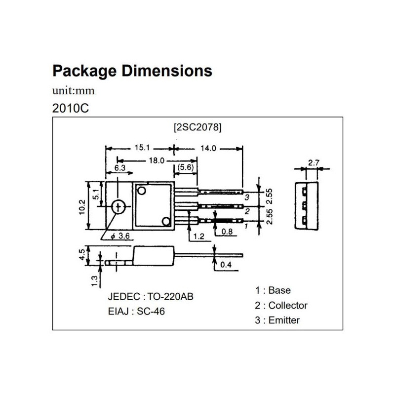 2SC2078 TRANSISTOR RF PARA FM 27MHZ NPN 4W GENÉRICO