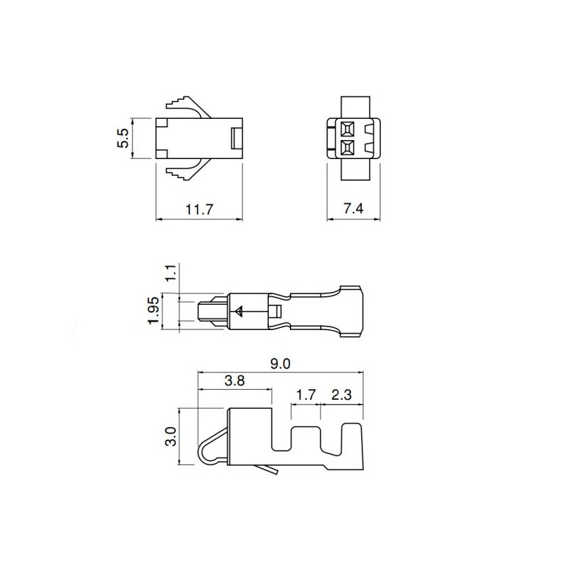 CONECTOR JST SM 2.5MM HEMBRA 2 PINES + ESPADINES