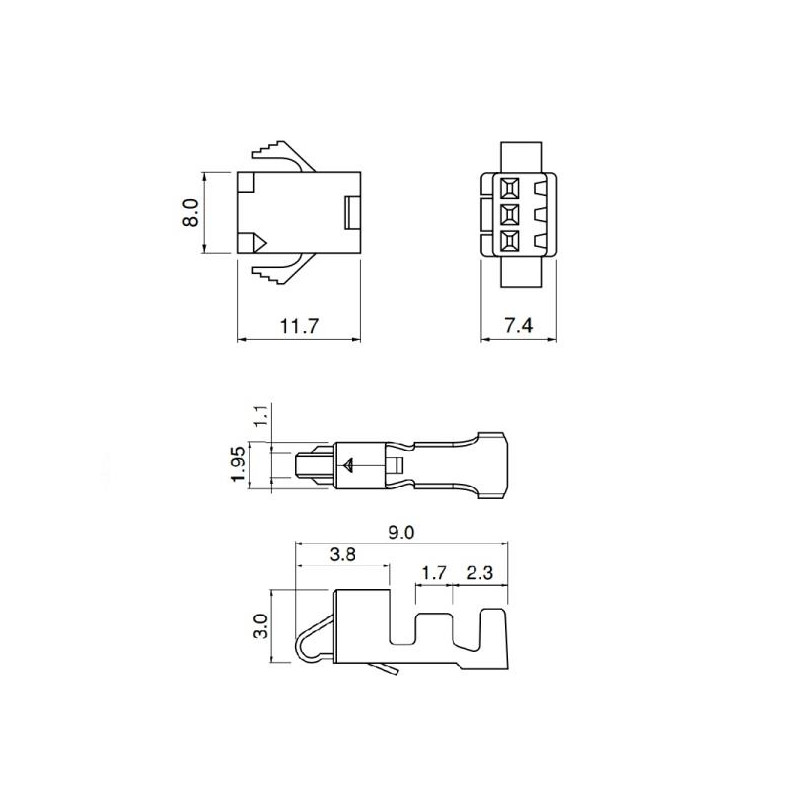 CONECTOR JST SM 2.5MM HEMBRA 3 PINES + ESPADINES