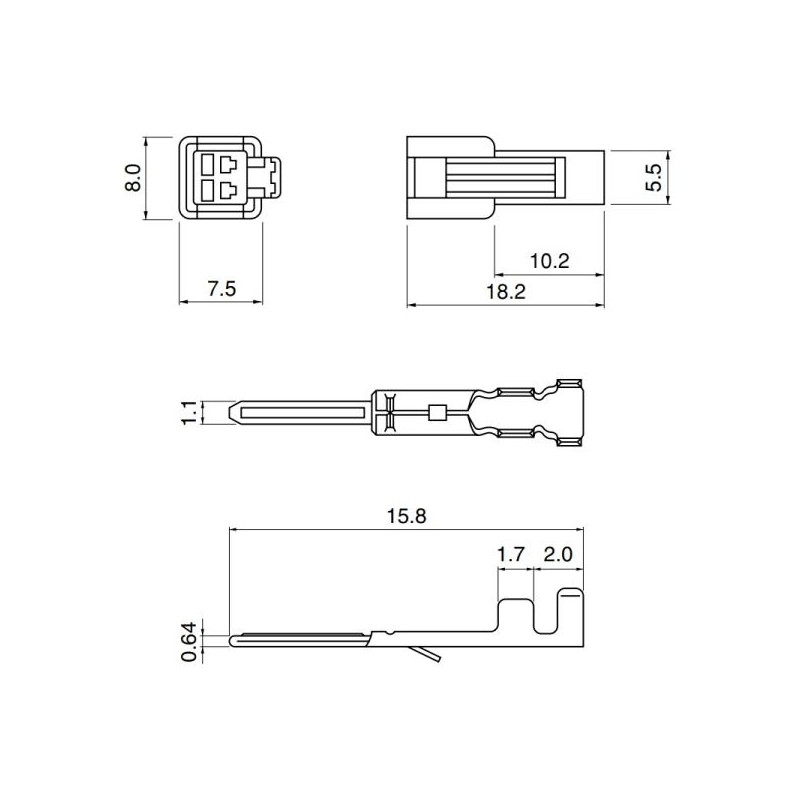 KIT CONECTOR JST SM 2.5MM MACHO Y HEMBRA 2 PINES + ESPADINES