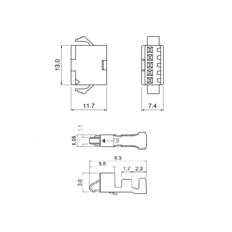 KIT CONECTOR JST SM 2.5MM MACHO Y HEMBRA 5 PINES + ESPADINES