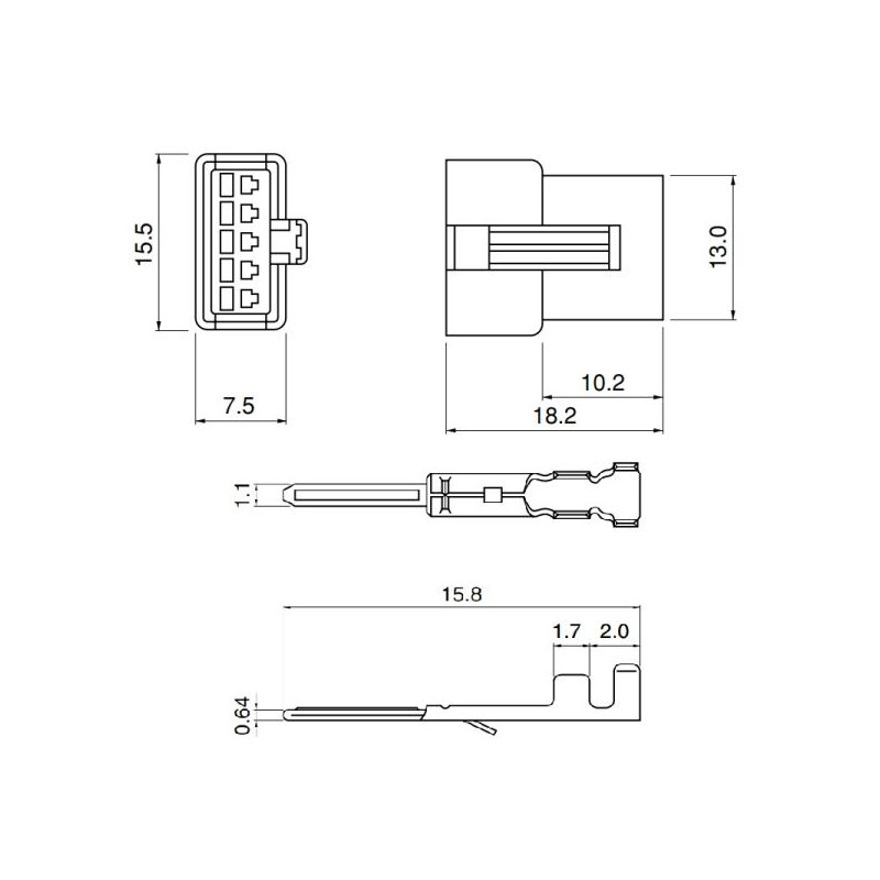 KIT CONECTOR JST SM 2.5MM MACHO Y HEMBRA 5 PINES + ESPADINES