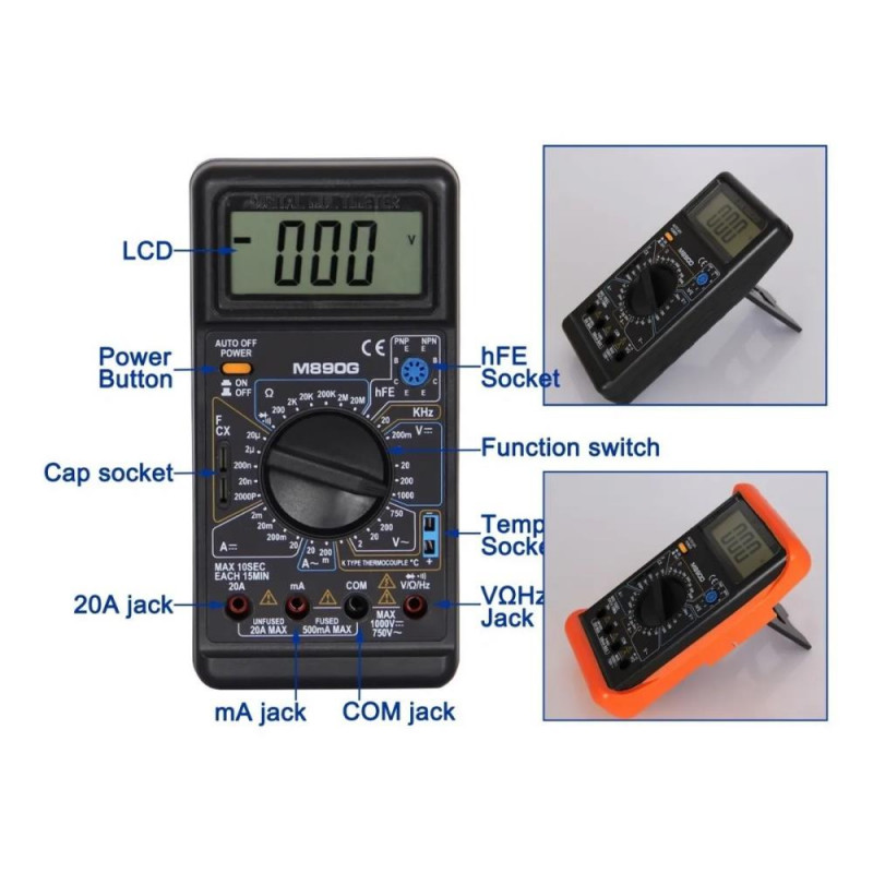 M890G MULTIMETRO TEMPERATURA CAPACITANCIA TRANSISTORES AC DC