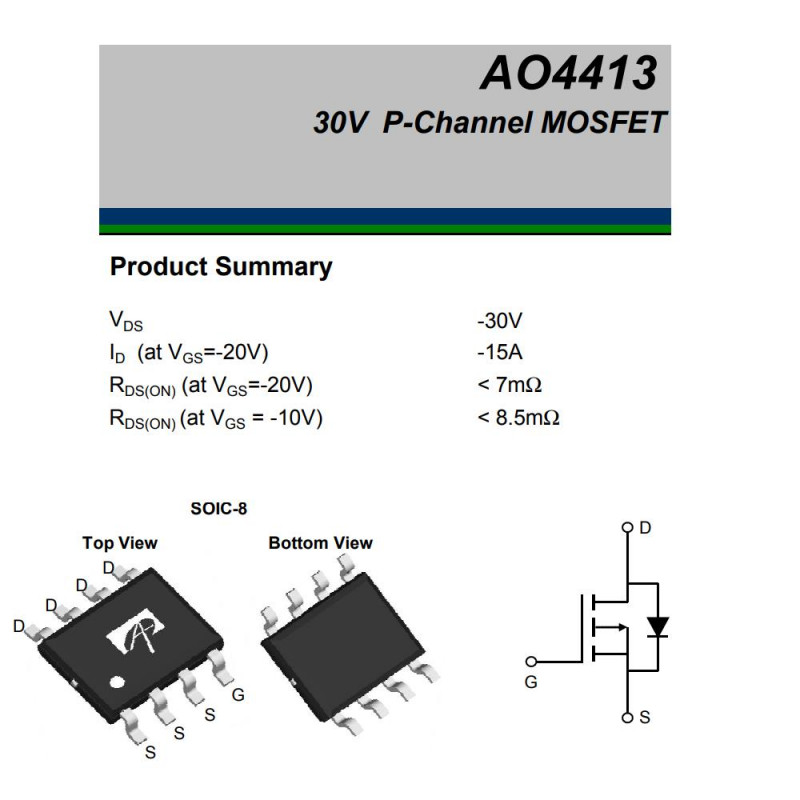 AO4413 TRANSISTOR MOSFET SMD CANAL P 30V 15A