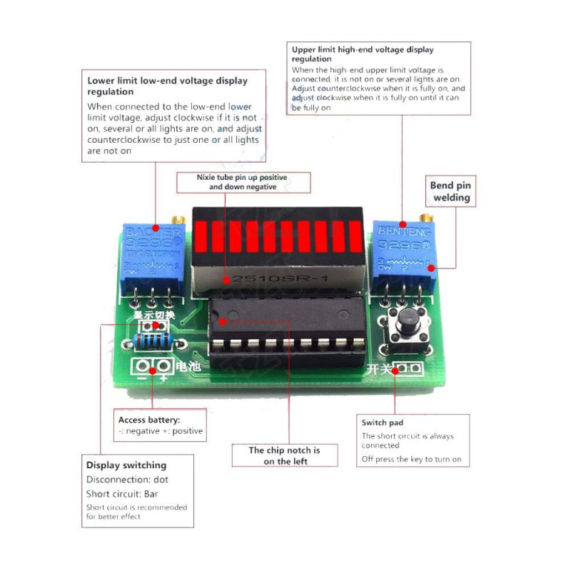 INDICADOR DE CAPACIDAD DE LA BATERÍA LM3914 PARA ENSAMBLAR
