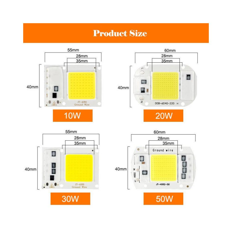 LED COB ALTA POTENCIA 10W 110VAC LUZ BLANCO CÁLIDO WARM