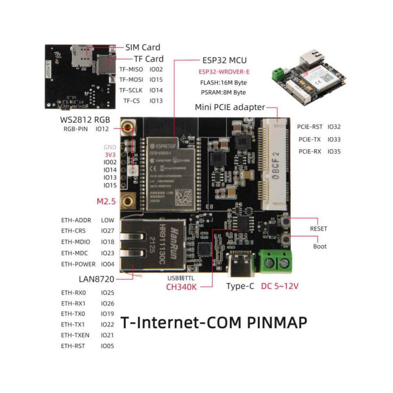 KIT A7670SA 4G LTE CAT1 IOT + T-INTERNET ESP32 T-PCIE LAN