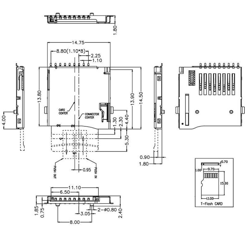 CONECTOR MICRO SD TF PUSH PUSH SMD PCB HOLDER ADAPTADOR