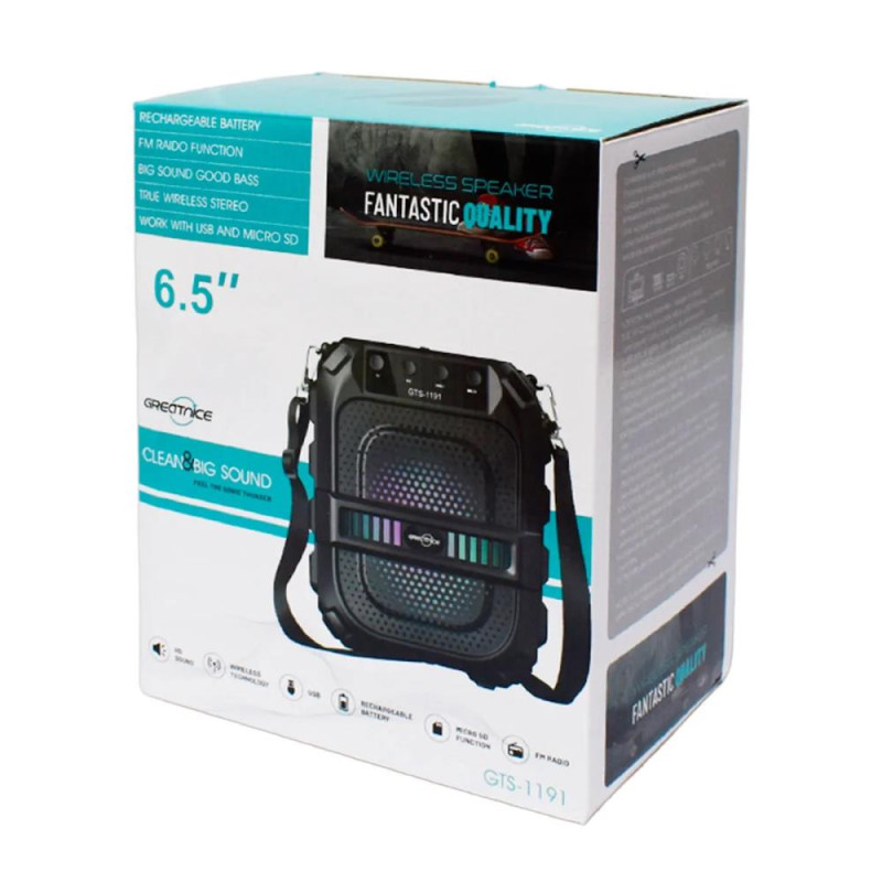 PARLANTE 6.5'' PORTATIL BLUETOOTH FM USB SD CABINA GTS-1191