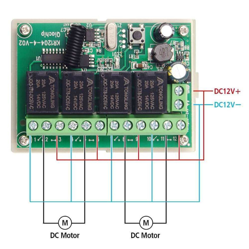 RECEPTOR RF 433MHZ 12V CON RELE RELAY DE 4CH CANALES