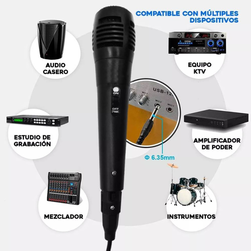 MICROFONO UNIVERSAL CON CABLE 3M PARLANTE ACTIVO KARAOKE