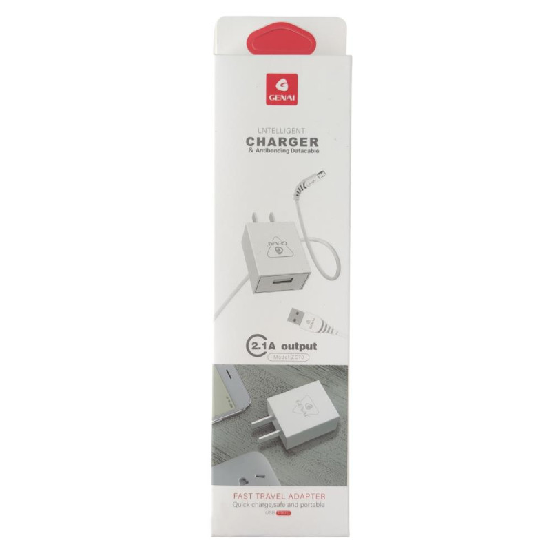 CARGADOR DE CELULAR 5V 2.1A MICRO USB ZC70 CARGA RAPIDA