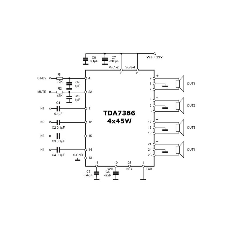 TDA7386 AMPLIFIAMPLIFICADOR DE AUDIO PARA CARRO SALIDA 4X45W