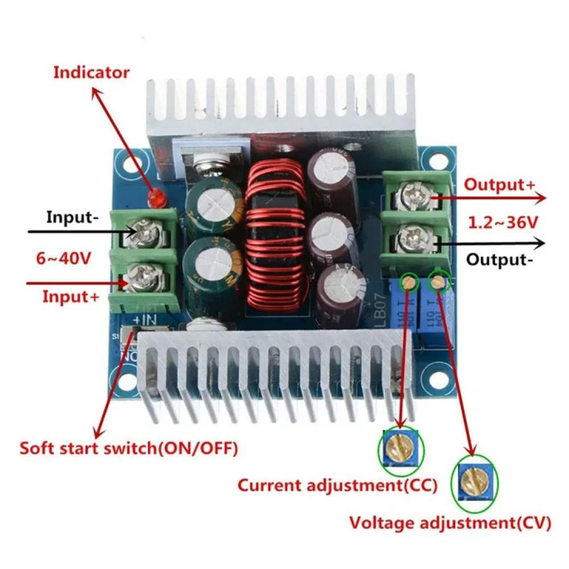 REDUCTOR DC BUCK 300W 40V 20A CONTROL CORRIENTE DRIVER LED