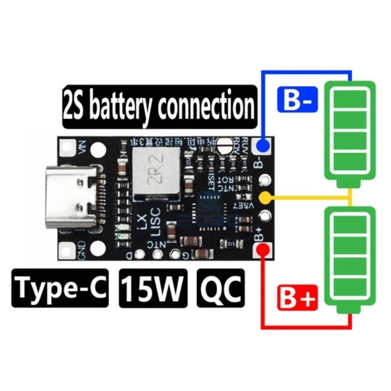 BMS 2S CARGADOR BATERIA 18650 SERIE BALANCEADO USB TIPO C