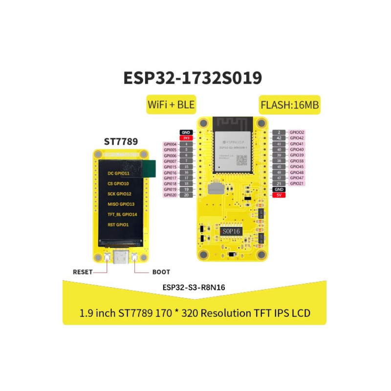 ESP32 S3 DISPLAY HMI 1,9" 170X320 LCD TFT WIFI BLUETOOTH