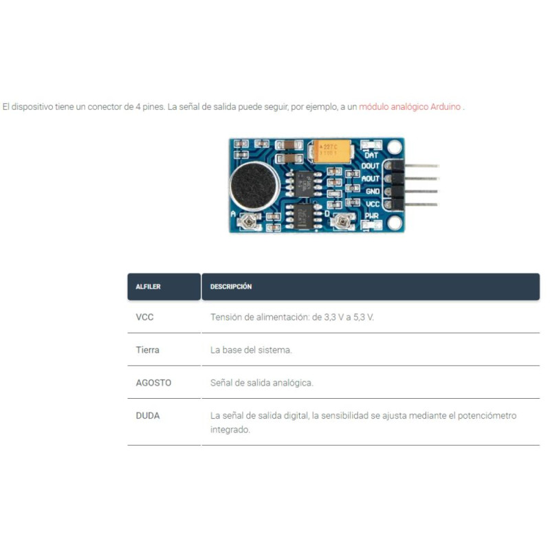 MODULO SENSOR DE SONIDO LM386 DETECTOR CON MICROFONO