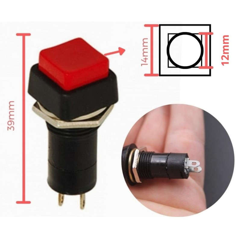 SWITCH INTERRUPTOR CUADRADO 12MM BOTON ROJO