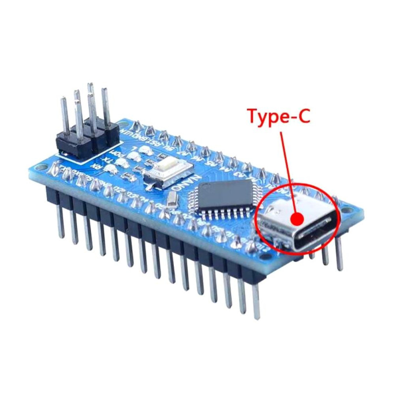 MODULO COMPATIBLE CON NANO CH340 V3 USB TIPO C 5V 16MHZ