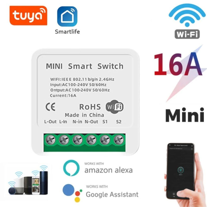 MINI SMART SWITCH TUYA WIFI RF 433 COMPATIBLE CON ALEXA VOZ
