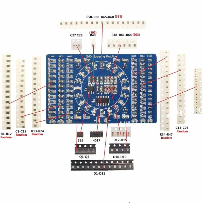 SET DE PRACTICA DE SOLDADURA SMD KIT CON LED NE555 4017