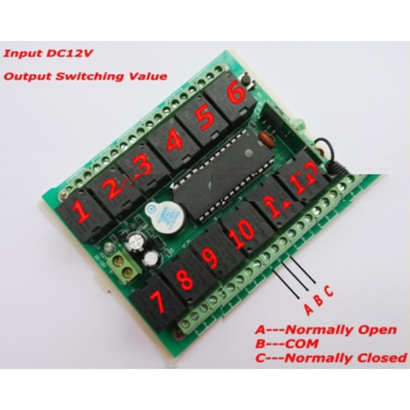 KIT RECEPTOR RF CON RELE 12V 12CH CANALES + CONTROL 433MHZ