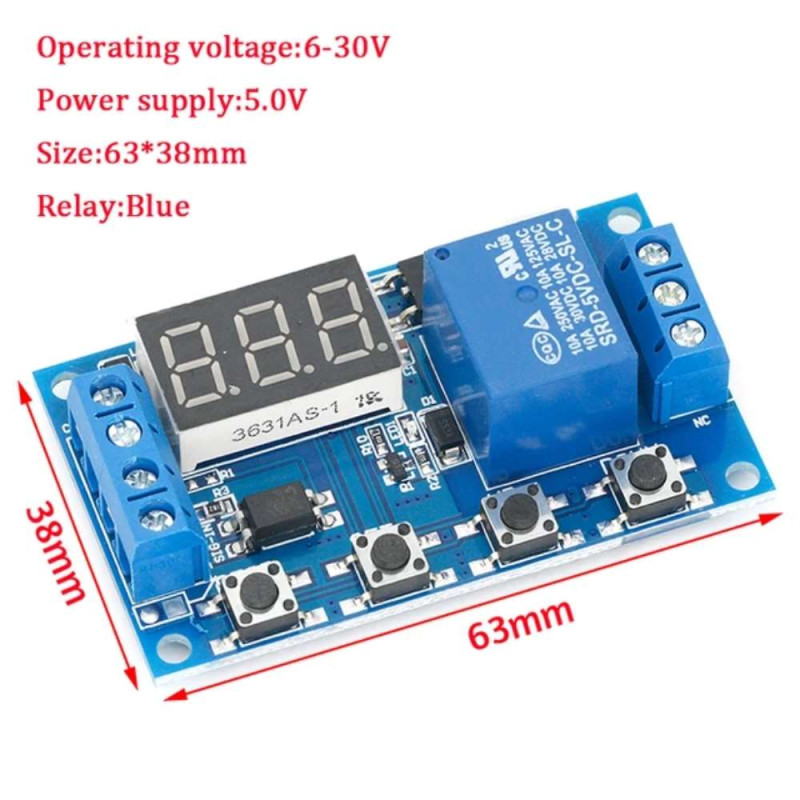 TEMPORIZADOR CON RELE 5V USB TRIGGER 12V 24V PROGRAMABLE