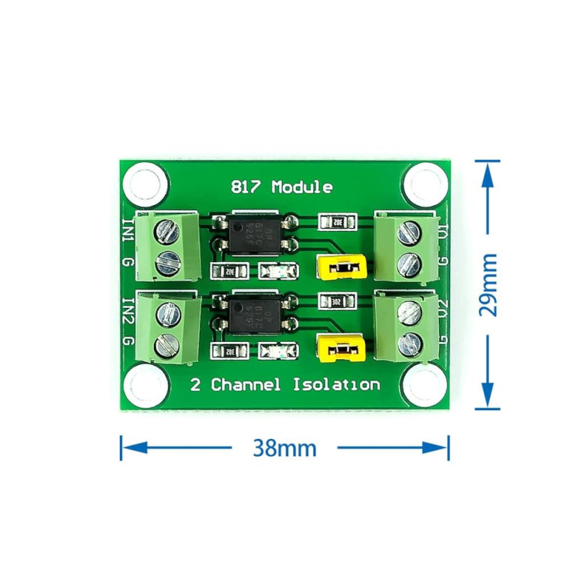 MODULO DE AISLAMIENTO 2 CANALES OPTOACOPLADOR PC817 3.6-30V
