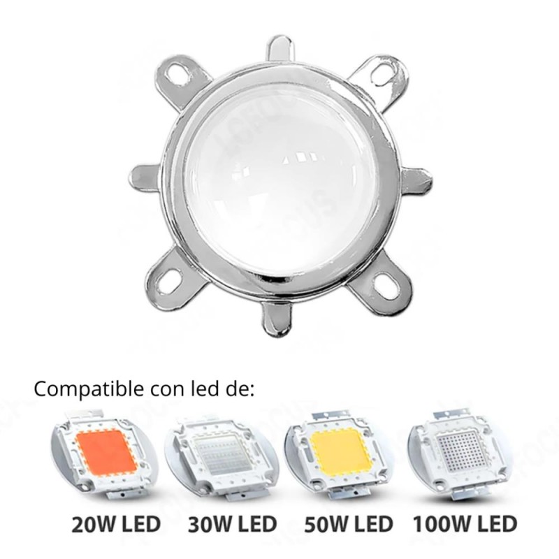 LENTE PARA LED DE POTENCIA 44MM COB + SOPORTE REFLEJO 120°