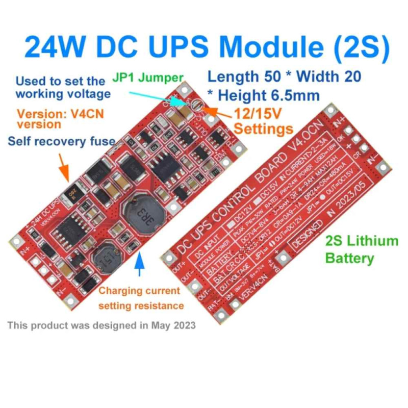 MODULO BOARD UPS 12V 15V 24W ELEVADOR CARGADOR BATERIA 2S