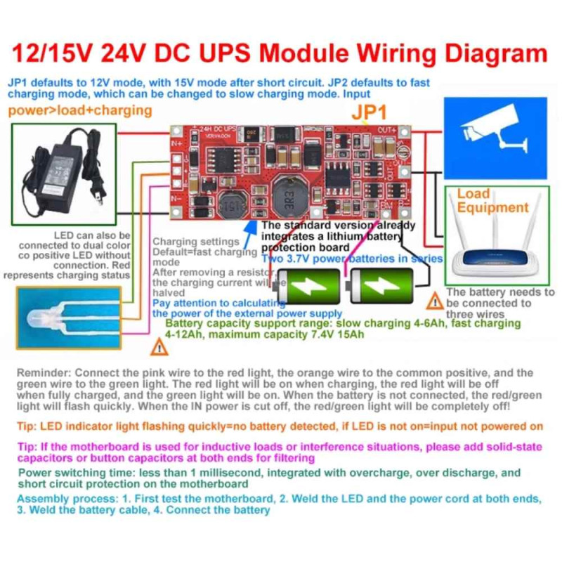 MODULO BOARD UPS 12V 15V 24W ELEVADOR CARGADOR BATERIA 2S