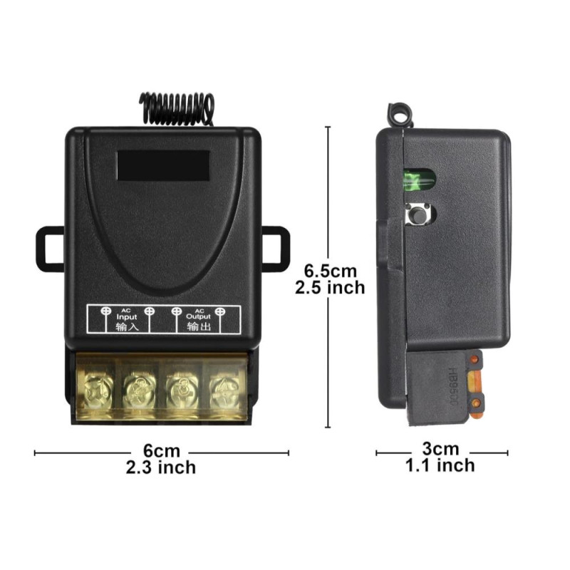 KIT CONTROL REMOTO RF433 2CH + RECEPTOR RELE 30A 1CH 110V