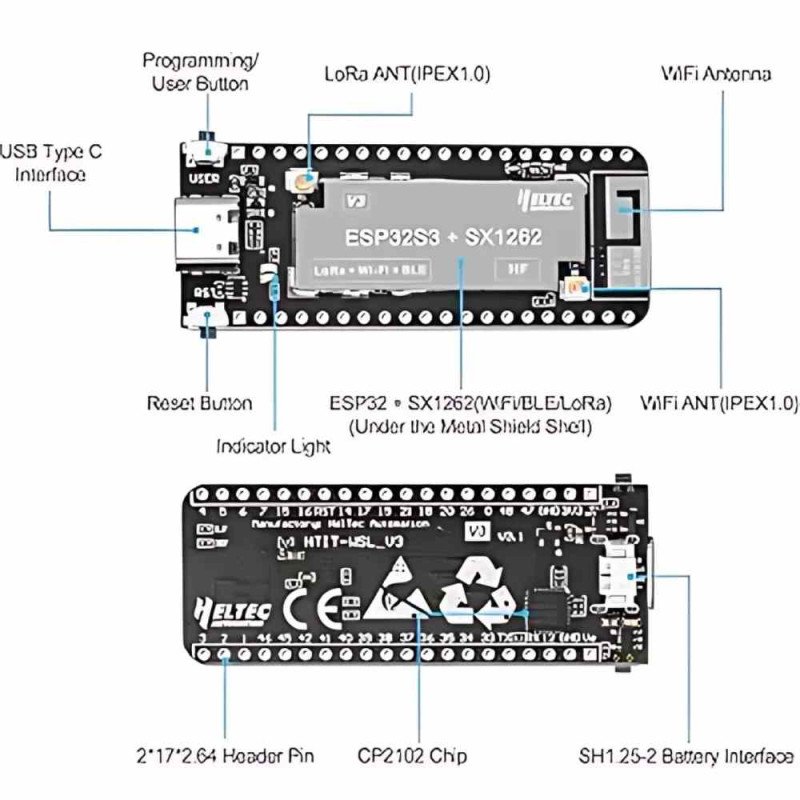 MODULO ESP32 + SX1262 LORA WIFI BLE LORAWAN 433MHZ IOT
