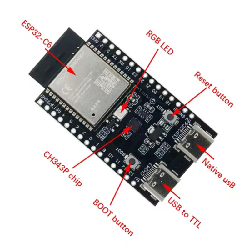 Modulo Esp32 C6 N4r2 Devkitc Dual Usb Tipo C Wifi 4mb Flash