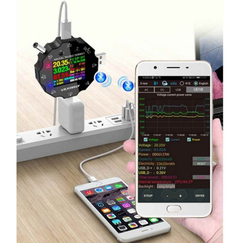 MULTÍMETRO USB UD18 TESTER PROBADOR MEDIDOR BLUETOOTH