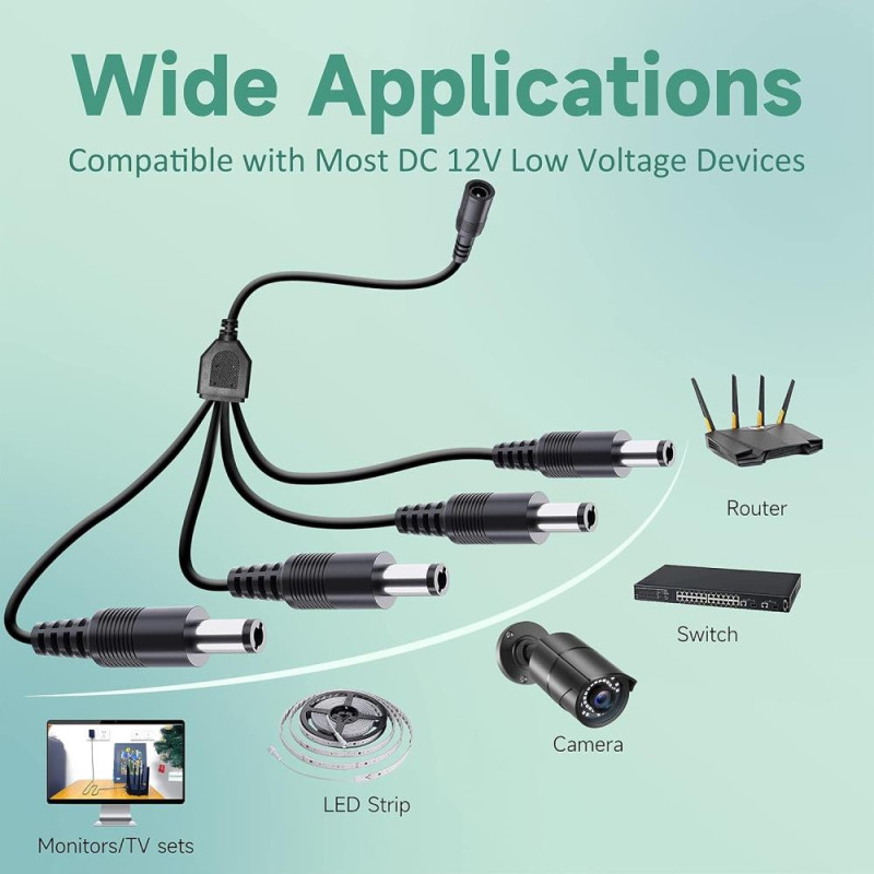 SPLITTER CABLE DIVISOR DC 1 HEMBRA 4 MACHO ADAPTADOR CÁMARAS