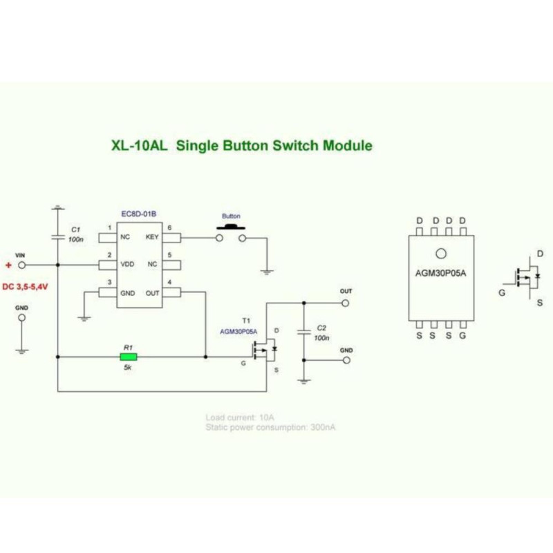 MÓDULO INTERRUPTOR TÁCTIL BIESTABLE XL-10AH BOTÓN 12V 10A