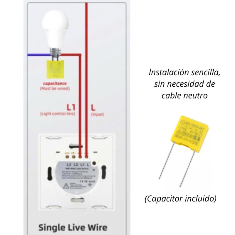 INTERRUPTOR TOUCH SWITCH SENCILLO 110V TÁCTIL SIN NEUTRO
