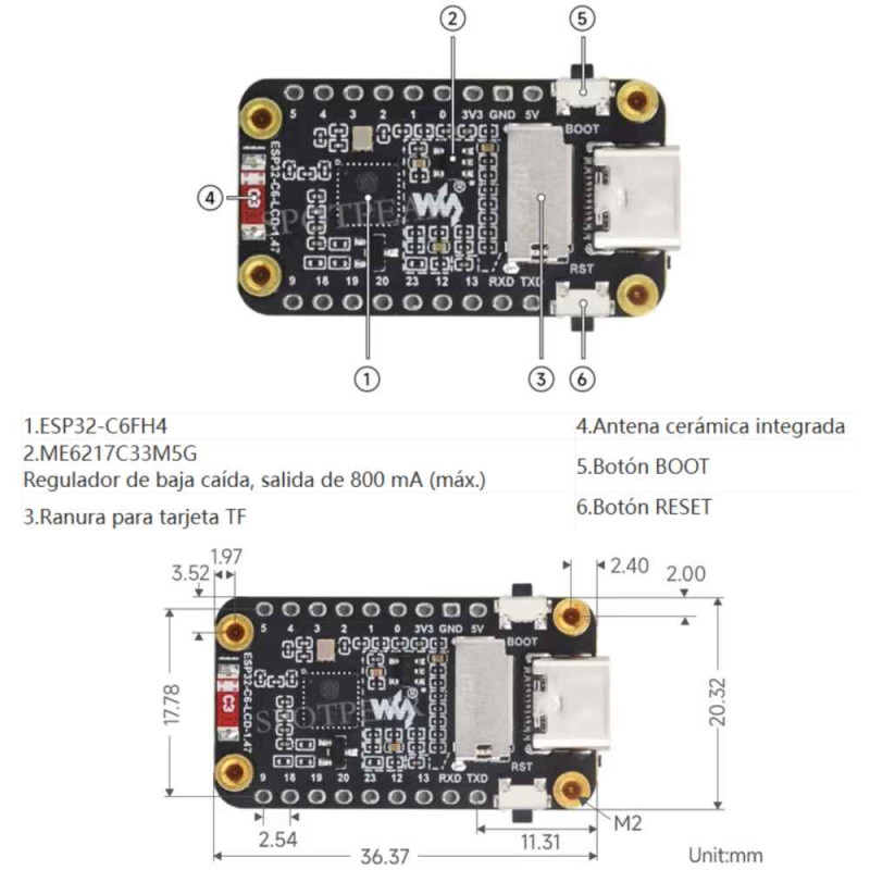 MODULO ESP32 C6 PANTALLA LCD 1.47" DISPLAY WIFI 6 BLUETOOTH