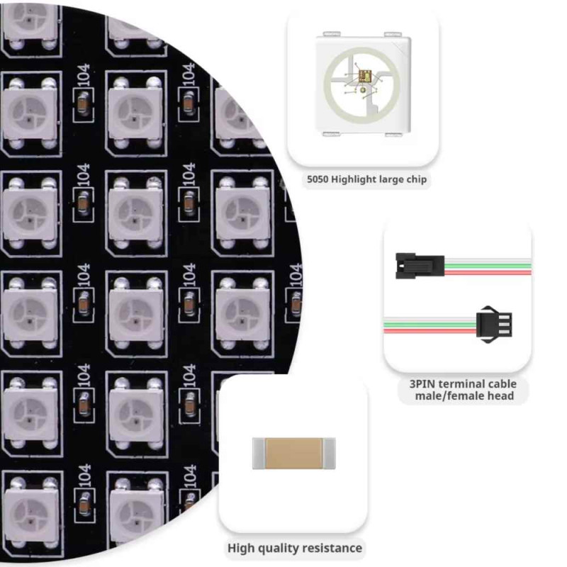 MODULO MATRIZ LED FLEXIBLE RGB 8X8 WS2812B 5050 PANEL CINTA
