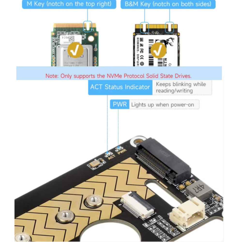 ADAPTADOR SHIELD PCIE SSD M2 NVME PARA RASPBERRY PI5 HAT