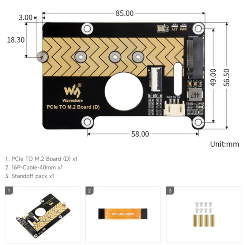 ADAPTADOR SHIELD PCIE SSD M2 NVME PARA RASPBERRY PI5 HAT