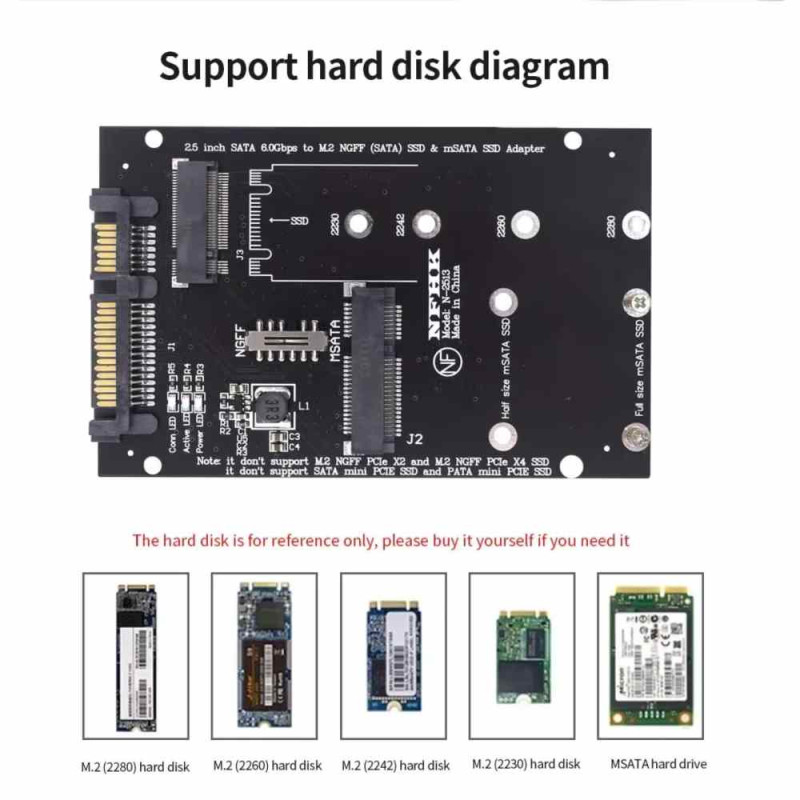 ADAPTADOR SSD M.2 A SATA 6GBPS DISCO DURO TARJETA MSATA NGFF